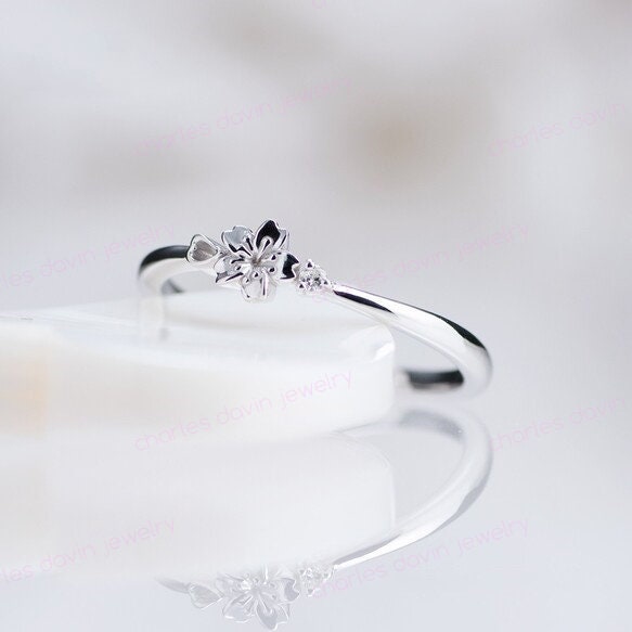 14K Japanese Sakura Ring, Cherry Blossom Ring, Mum Daughter Promise ...