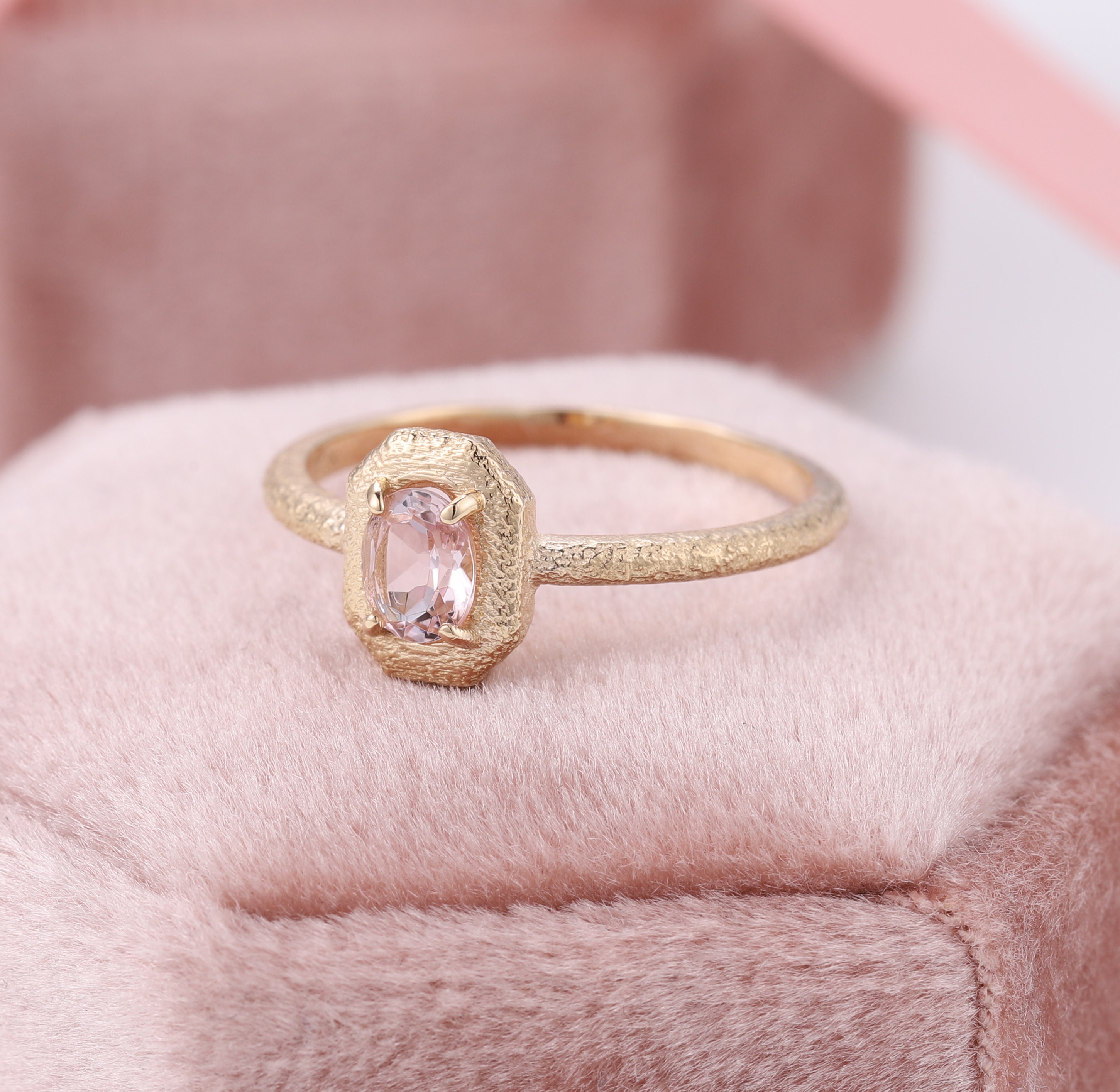 Octagon Shaped Engagement Ring Morganite Natural Gemstone - Etsy