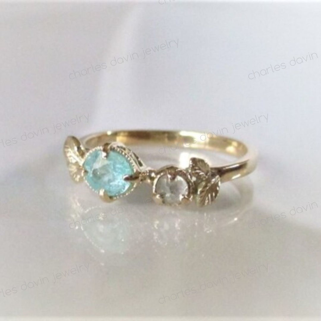 14k Solid Gold 2 Birthstone Couple Rings, Unique Commitment Rings ...