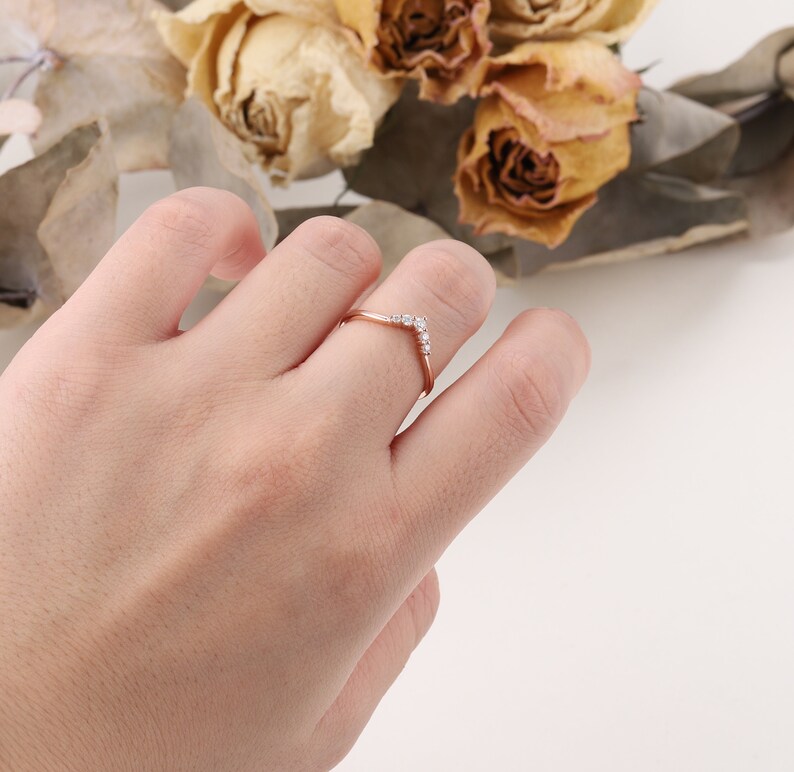 Chevron Stackable V Ring, V Stack Cluster Ring, Solid Gold Stackable ...