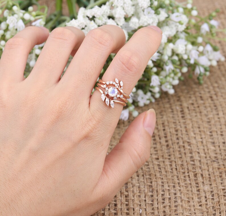 3 Piece Bridal Ring Set Three Sets Wedding Ring Moissanite - Etsy