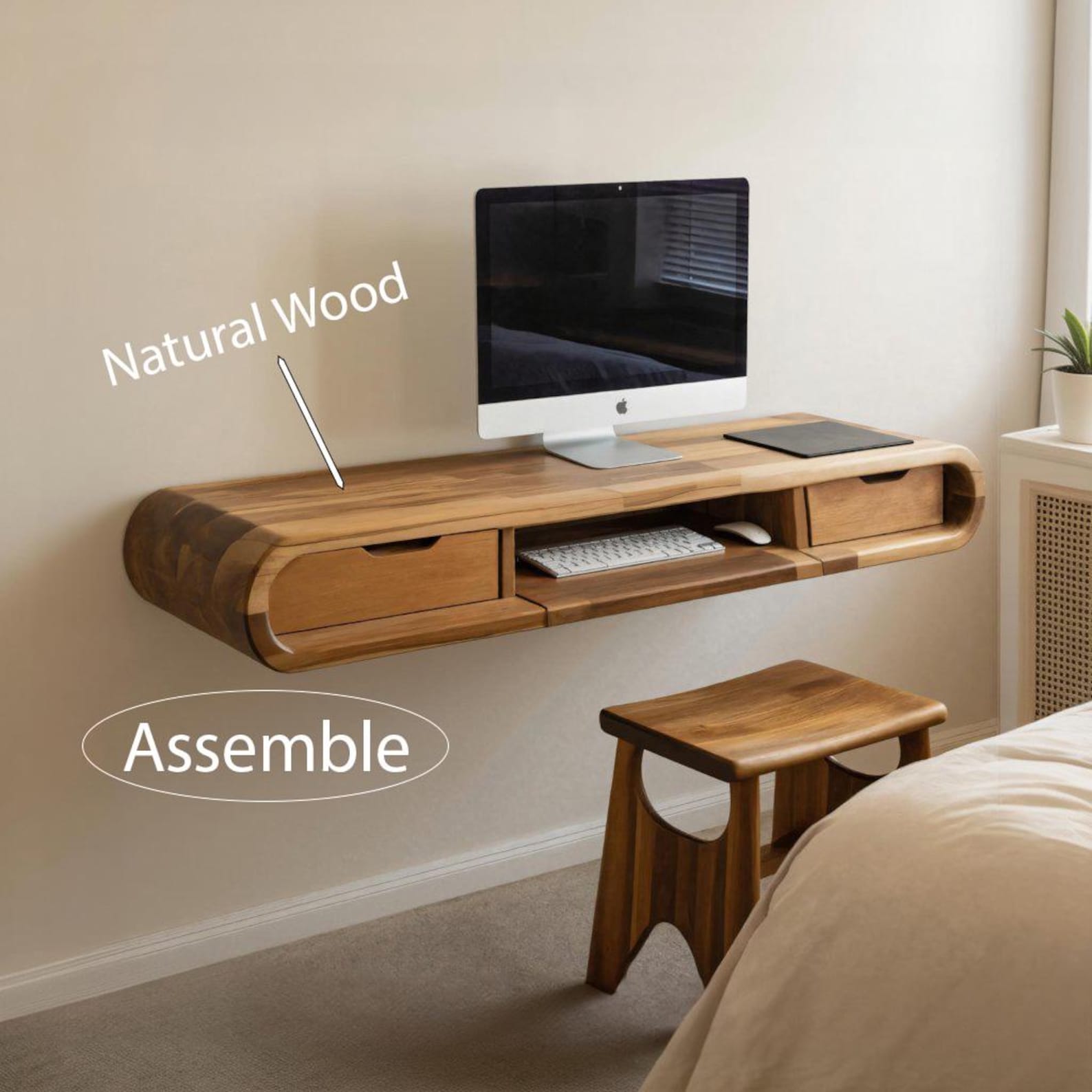 Modern Floating Wall Mounted Wood Desk With Drawers and Keyboard Shelf ...