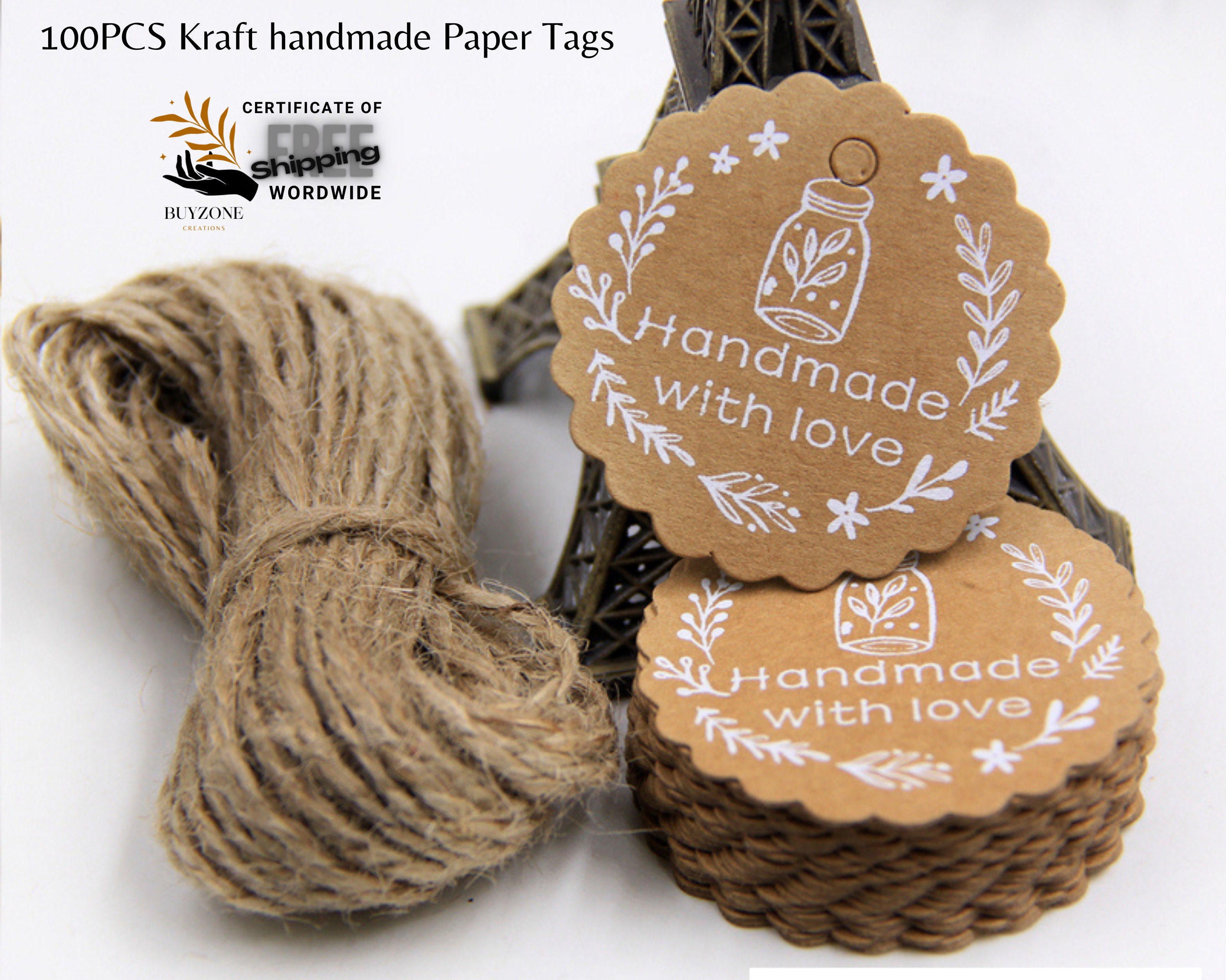 100PCS Kraft Paper Tags DIY Handmade/thank You Multi Style Craftsx Hang ...