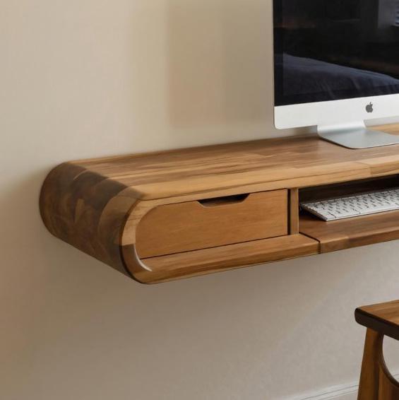Modern Floating Wall Mounted Wood Desk With Drawers and Keyboard Shelf ...