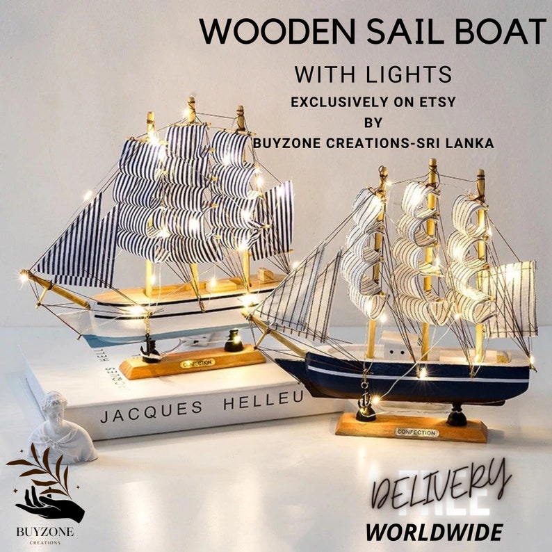 Sailboat Model With Lightx Wooden Creative Decor Art Crafts Abstract ...