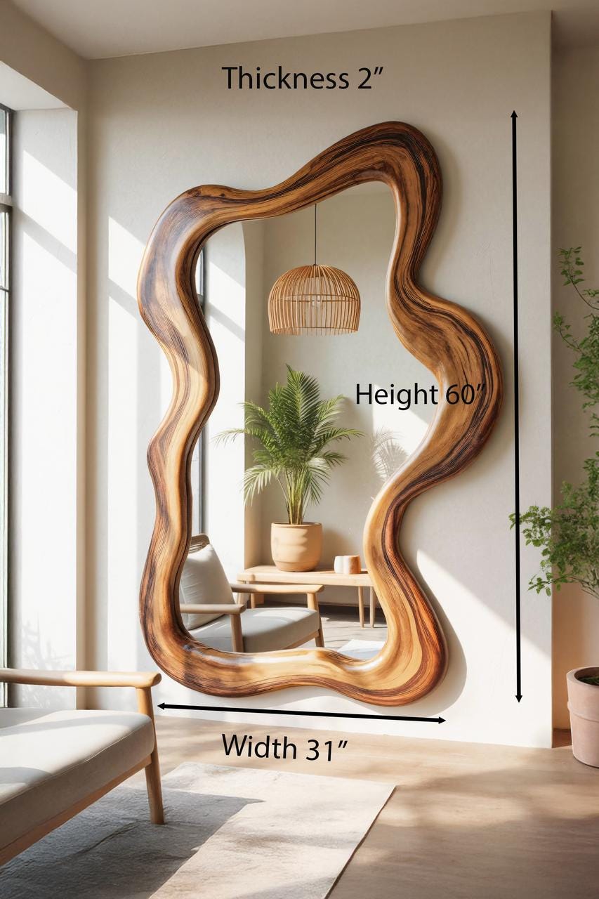 Wavy Edge Full Length Floor Mirror With Sculptural Wood Frame for ...