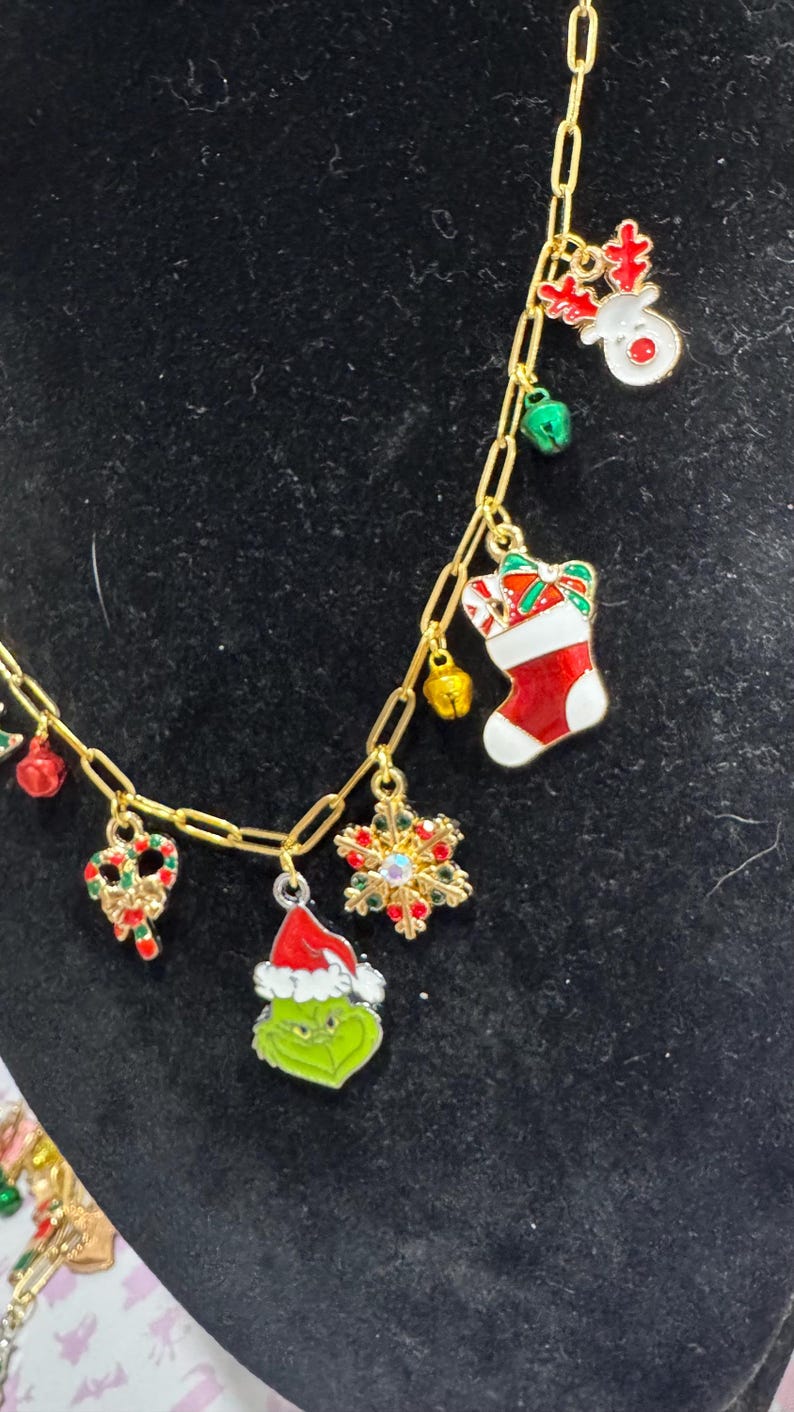 Grinch Themed Charmed Necklace- Holiday* Just Because * Gifts for Her ...