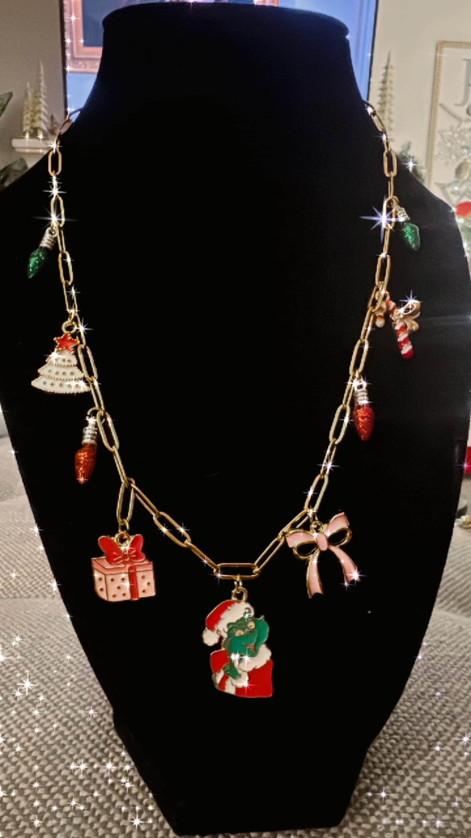 Grinch Themed Charmed Necklace- Holiday* Just Because * Gifts for Her ...