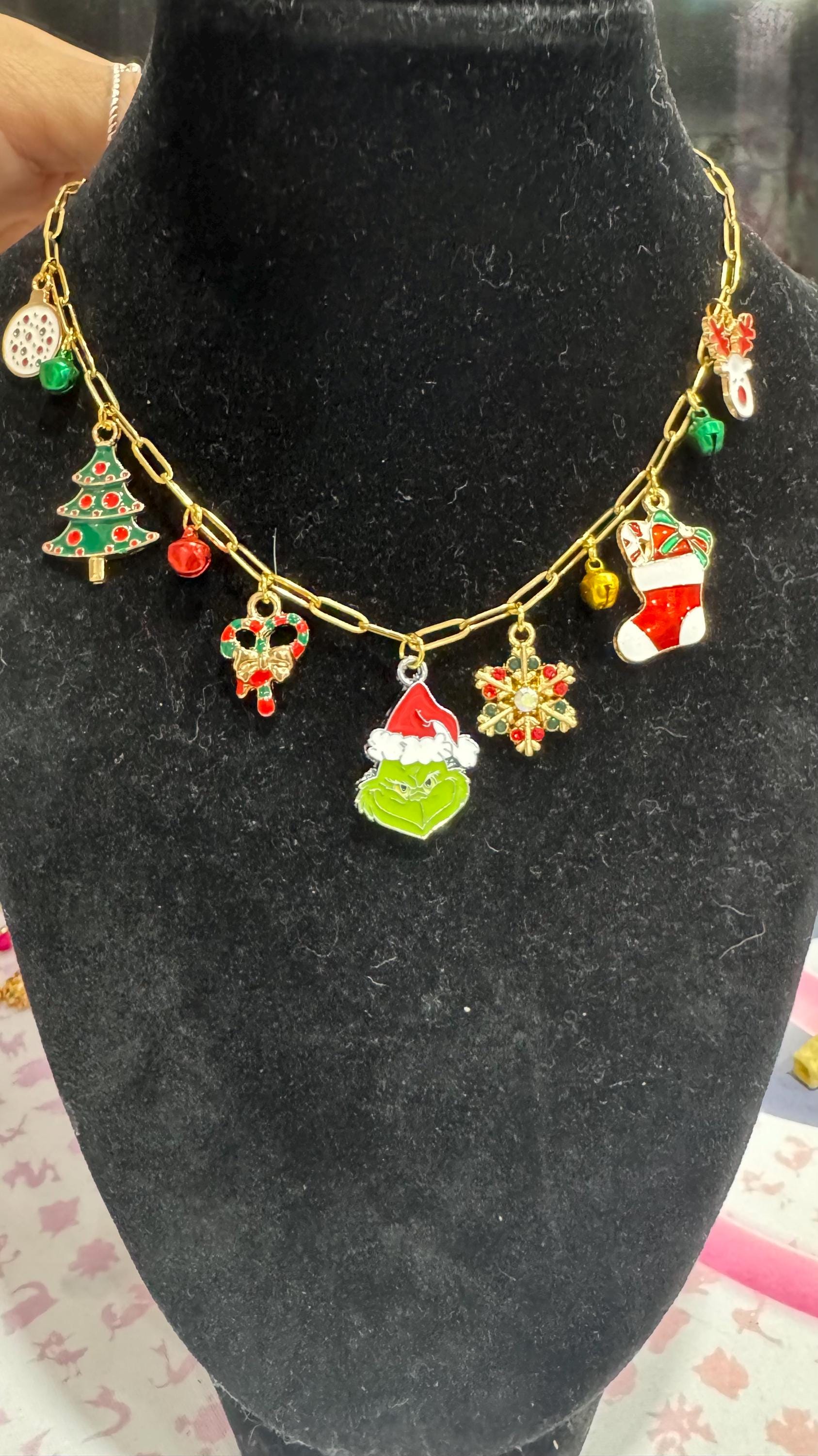 Grinch Themed Charmed Necklace- Holiday* Just Because * Gifts for Her ...
