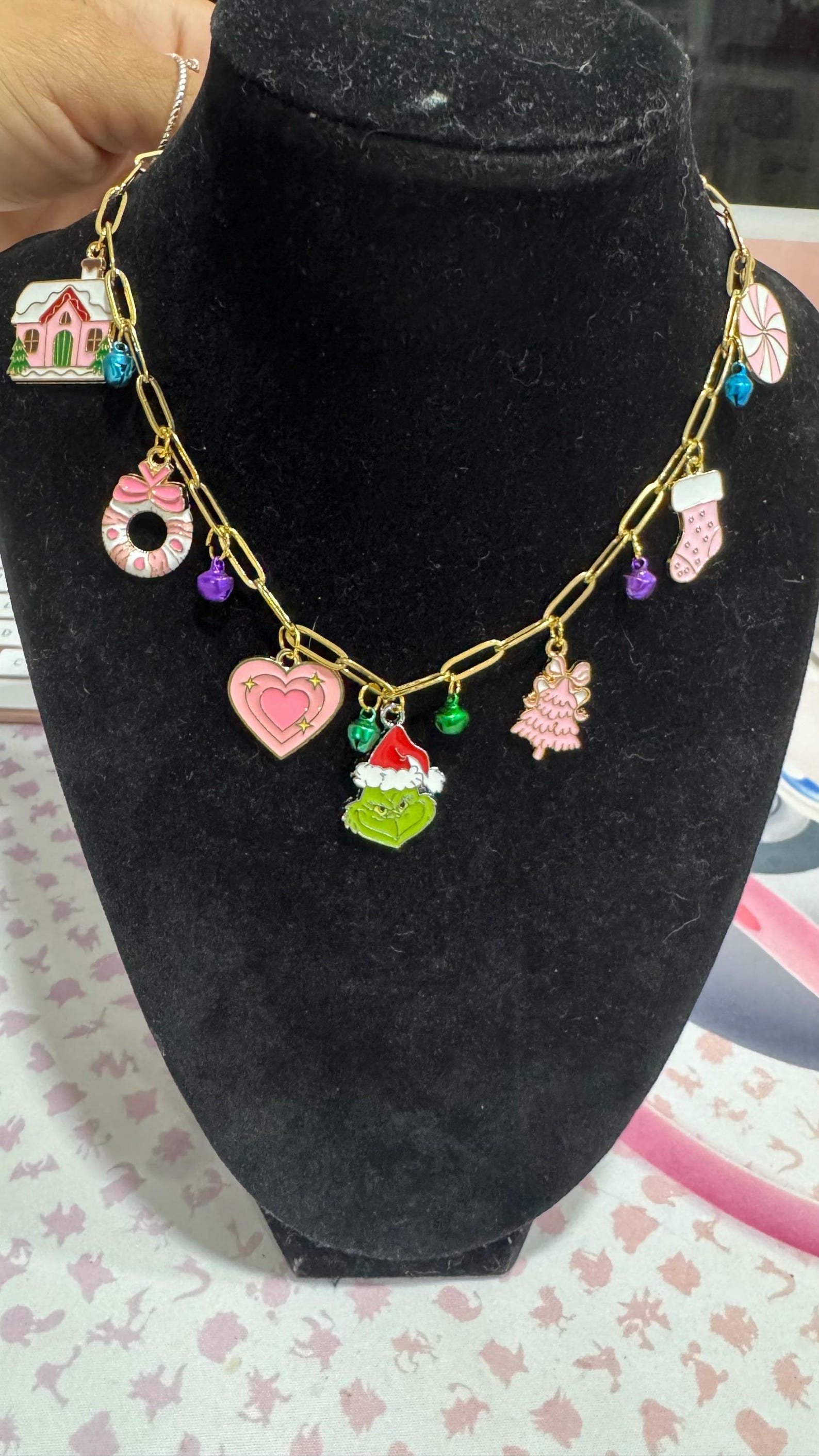 Grinch Themed Charmed Necklace- Holiday* Just Because * Gifts for Her ...