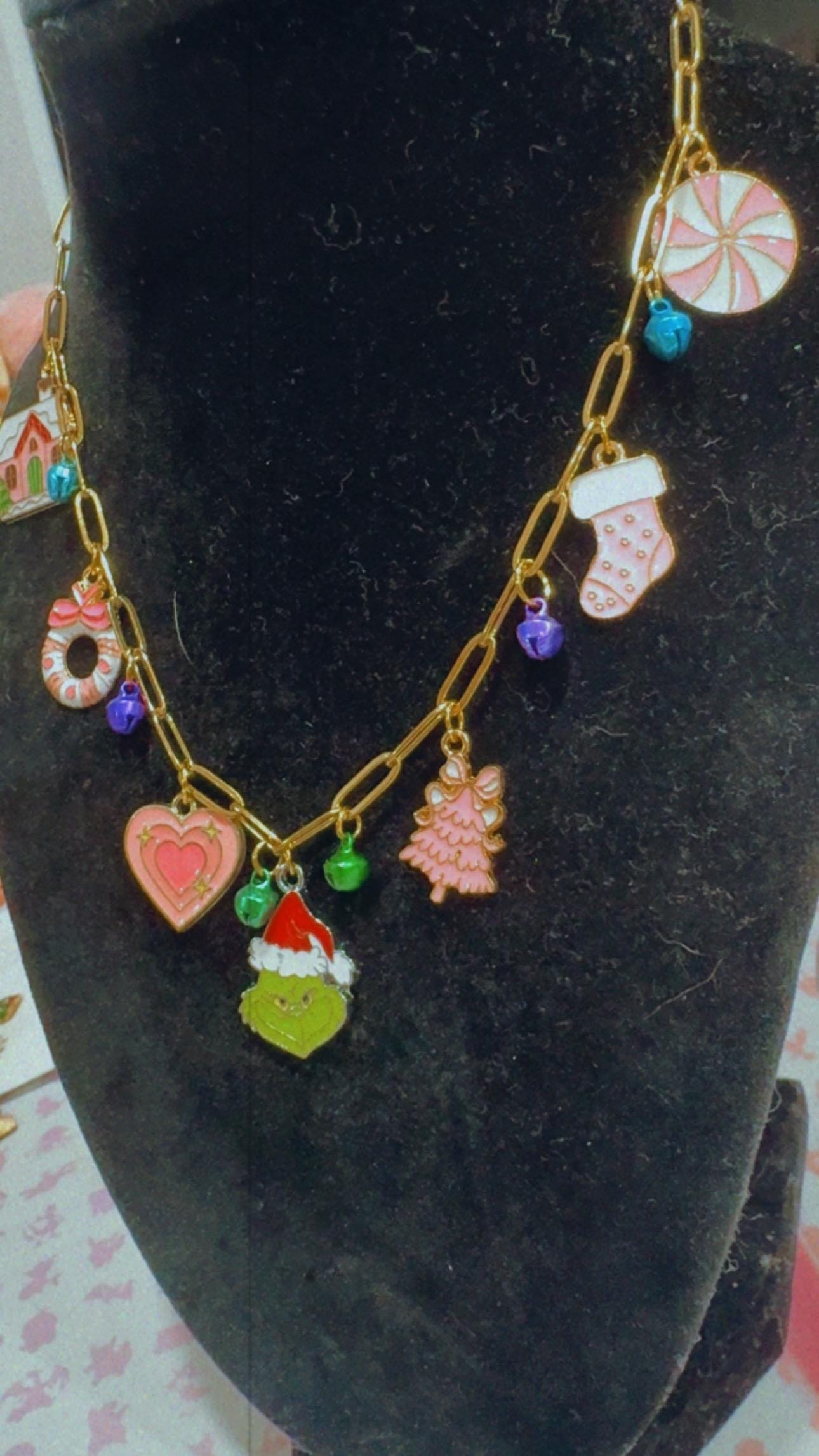 Grinch Themed Charmed Necklace- Holiday* Just Because * Gifts for Her ...