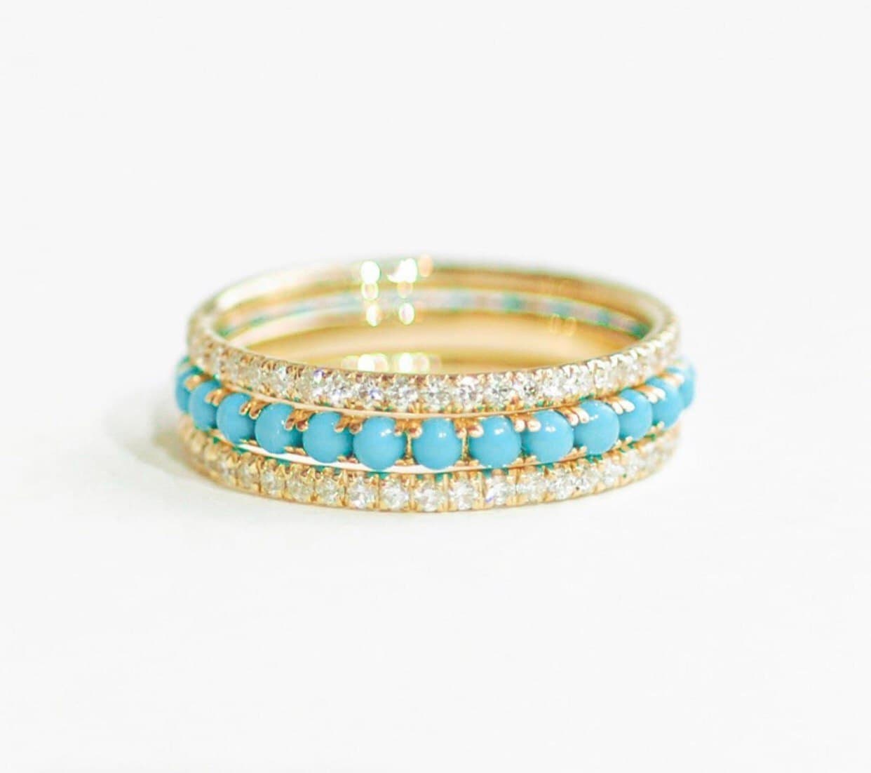 2 Carat Hand Madeturquoise Wedding Band, 14K Gold Turquoise Ring, Round ...