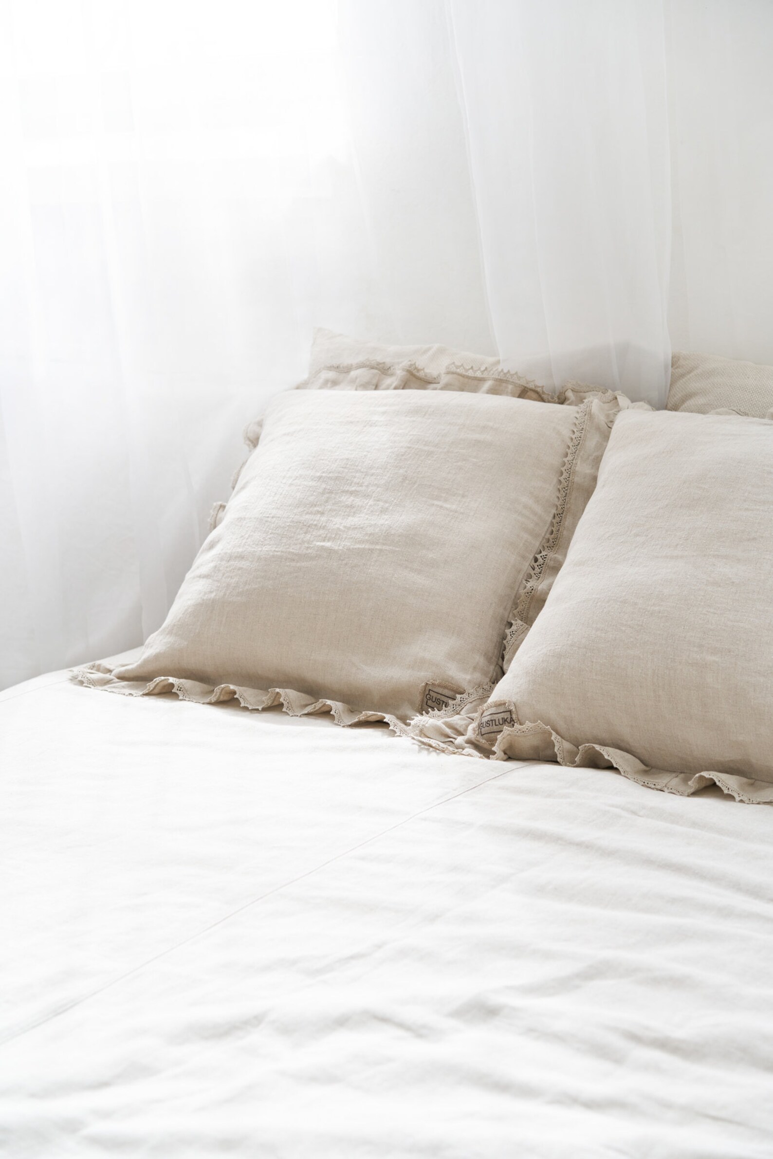 Linen Bedspread With Lace, Natural 100% Pure Linen Ruffled Bedspread ...