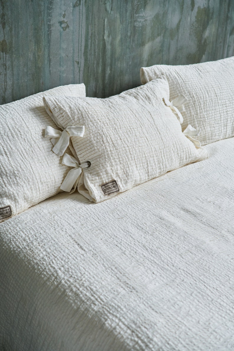 White Linen Plisse Coverlet, Pure White Quality Linen Summer Bed Cover ...