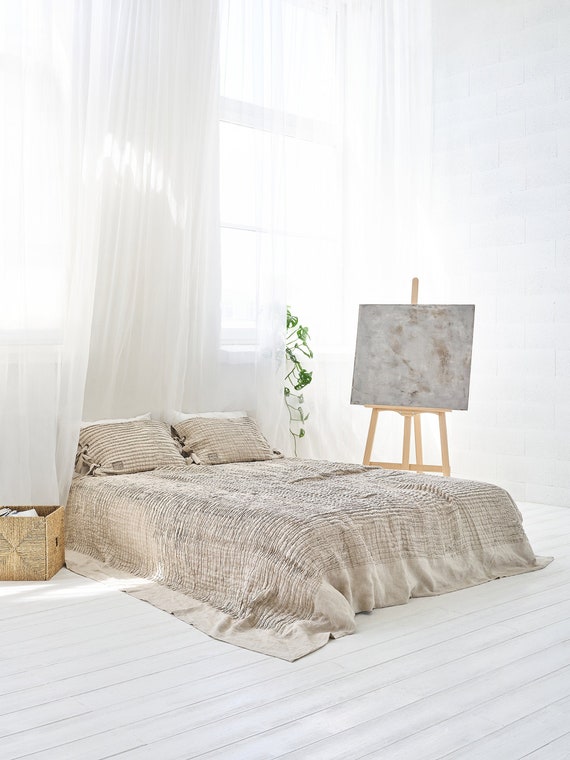Natural Beige Linen Bedspread Premium Quality Linen Throw Bed - Etsy ...