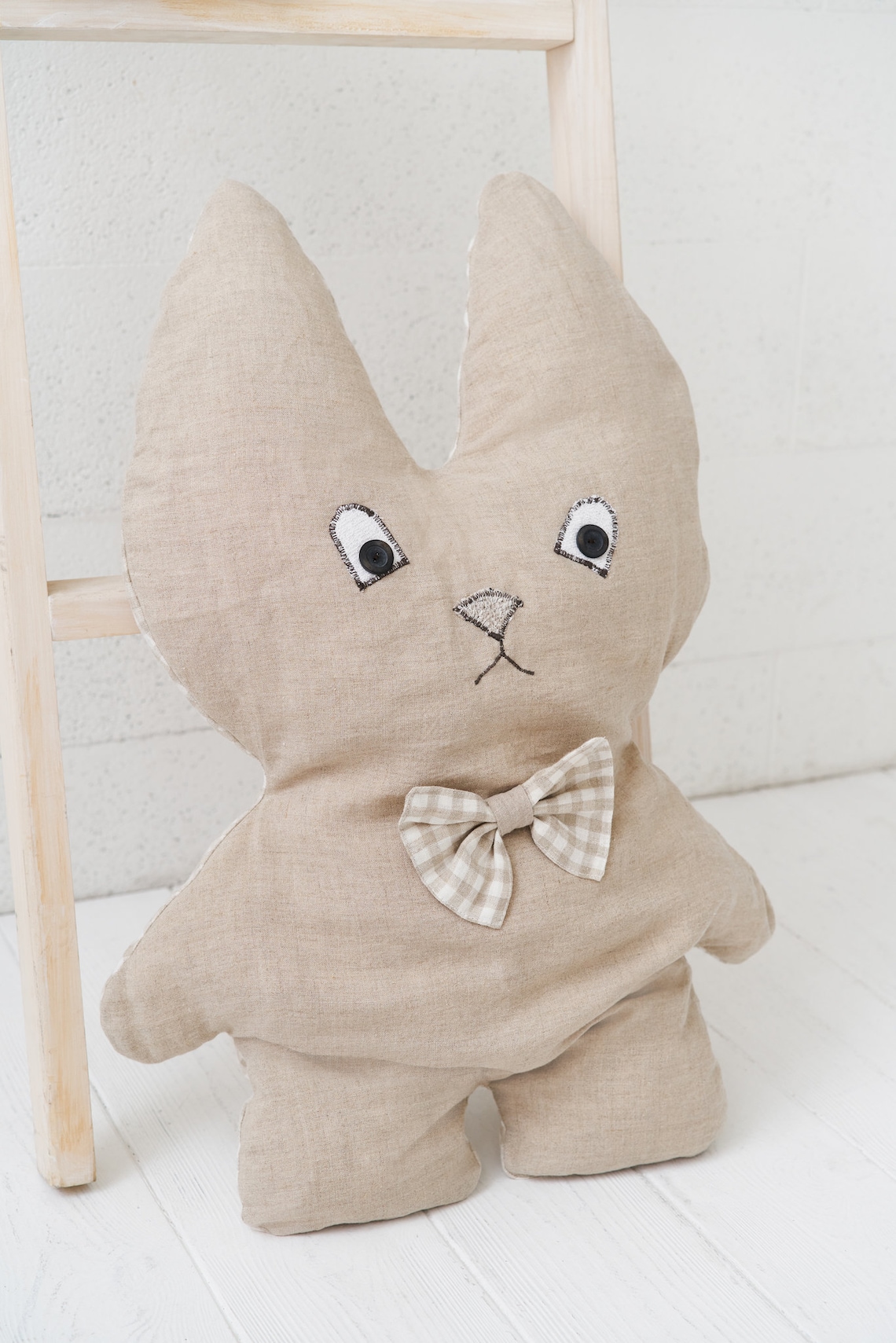 Baby Kids Soft Linen Bunny Pillow Toy, Handmade Stuffed Toy Animal ...