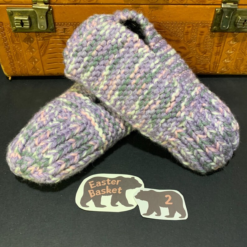 Hand Knit Women's EASTER Slippers Adult US 7-9 - Solid Colours Purple ...