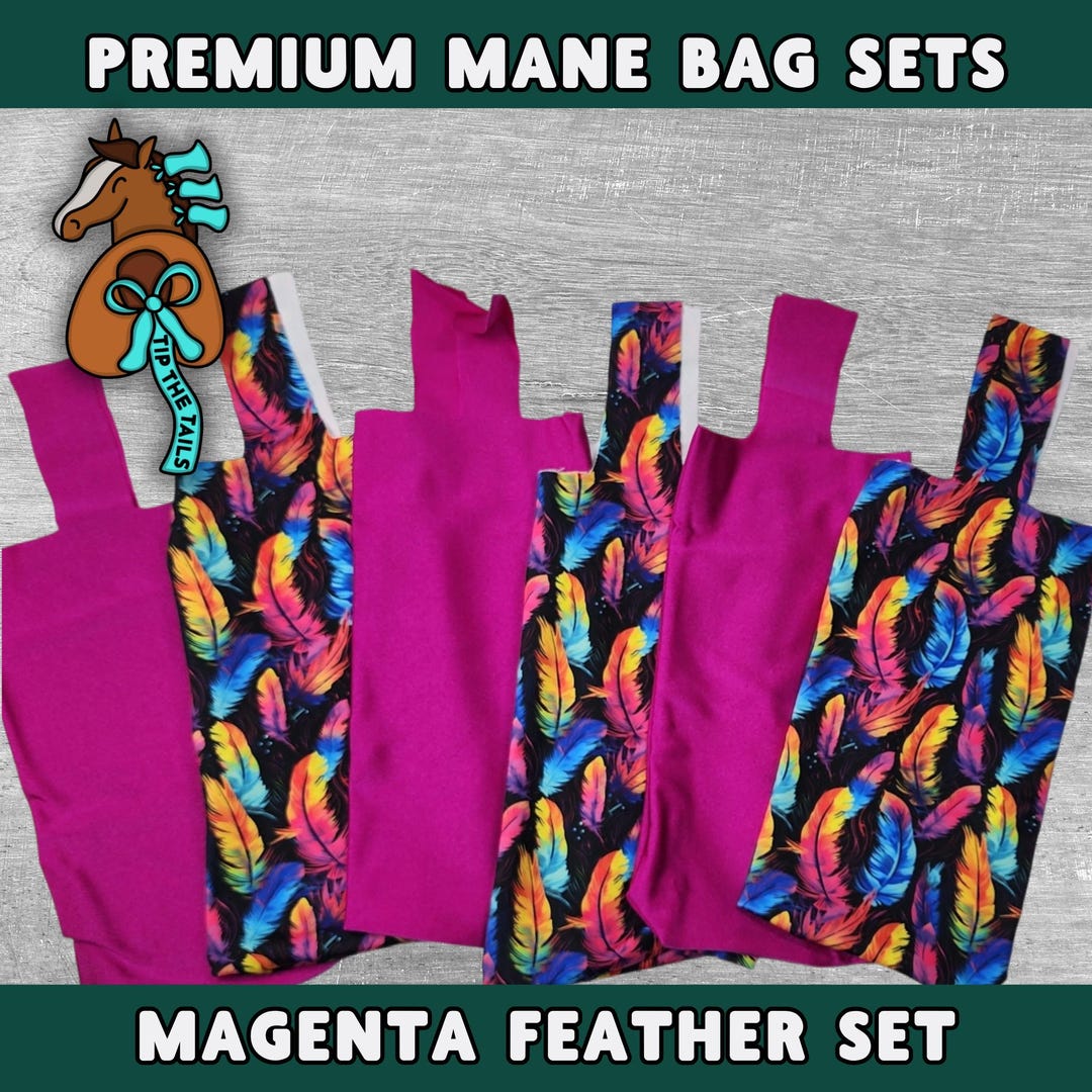 Magenta Feather Equine Mane Bag Set, Horse Mane Bags for Equestrian ...