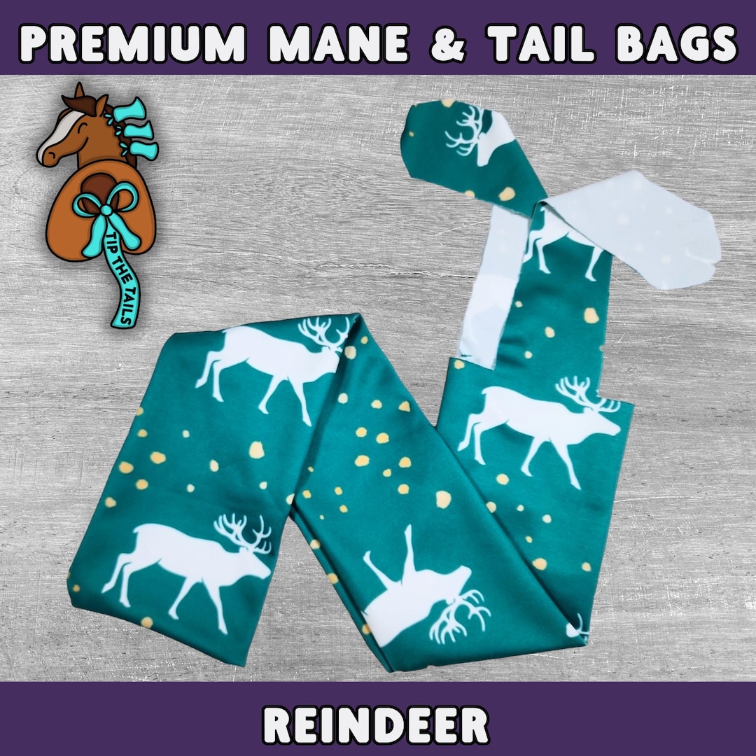 Teal Reindeer Equine Tail Bag, Holiday Horse Tailbags for Equine Tail ...