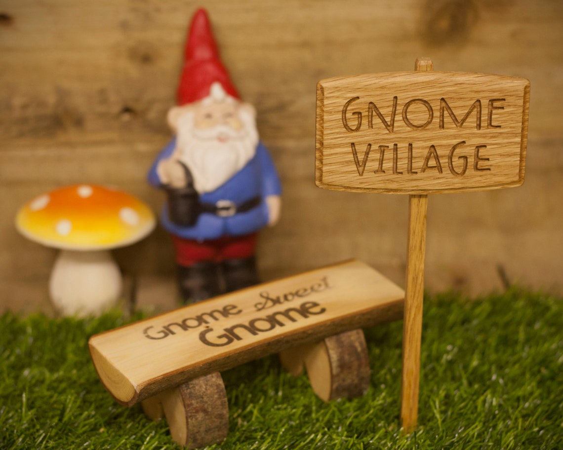 Gnome Garden Sign Gnome Village Real Wood Solid Oak Handmade - Etsy