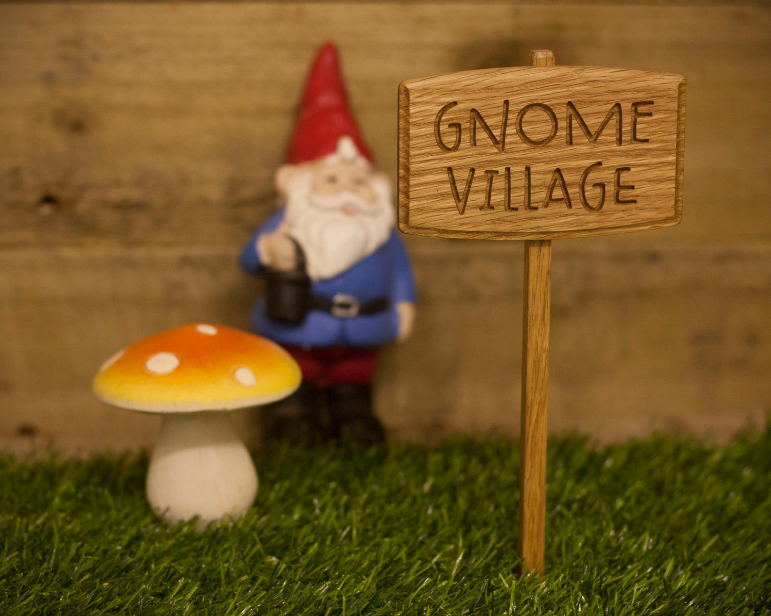 Gnome Garden Sign Gnome Village Real Wood Solid Oak Handmade - Etsy