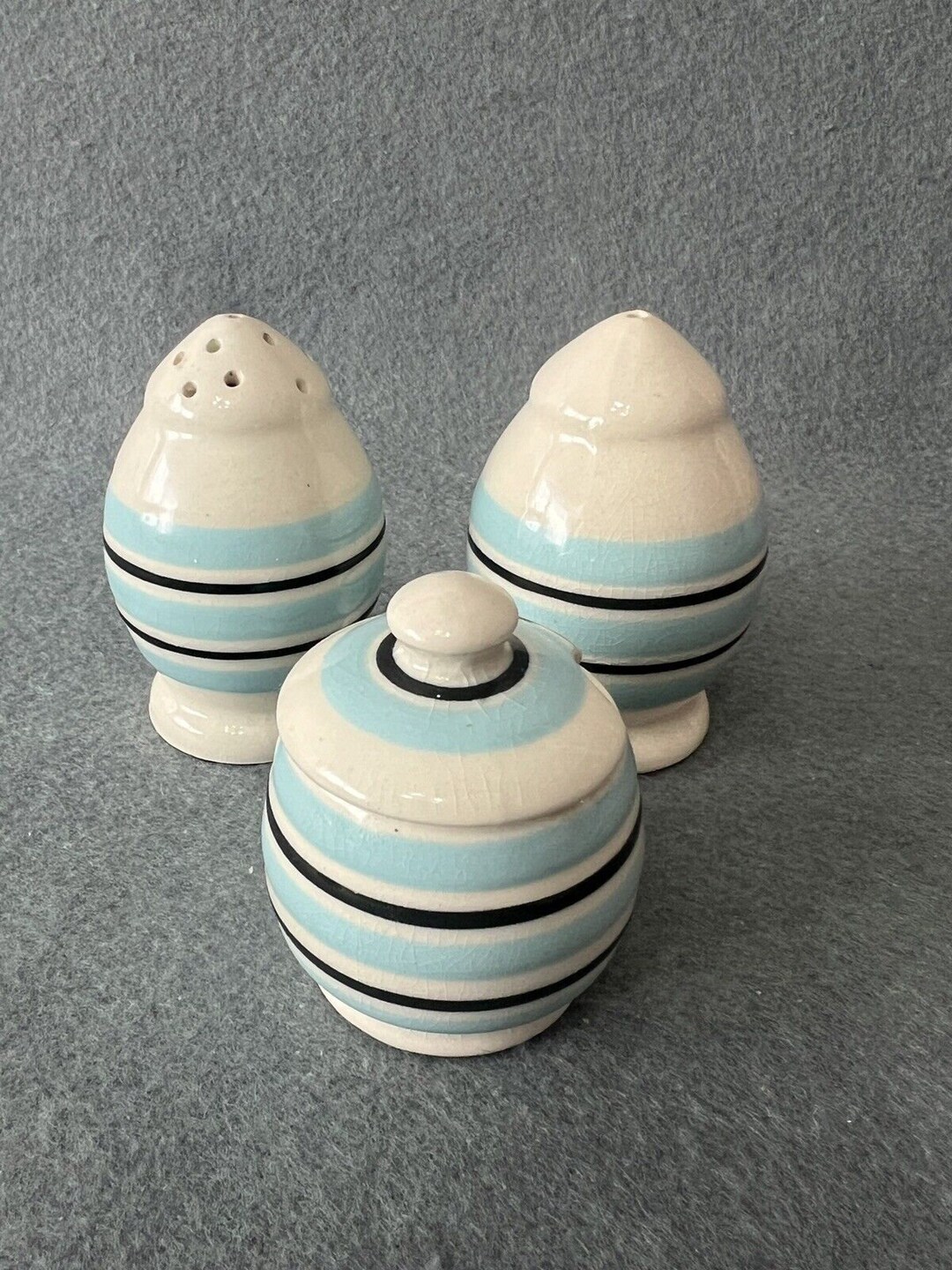 Vintage Cruet Set Cornishware Salt and Pepper Shakers Mustard Pot Set ...