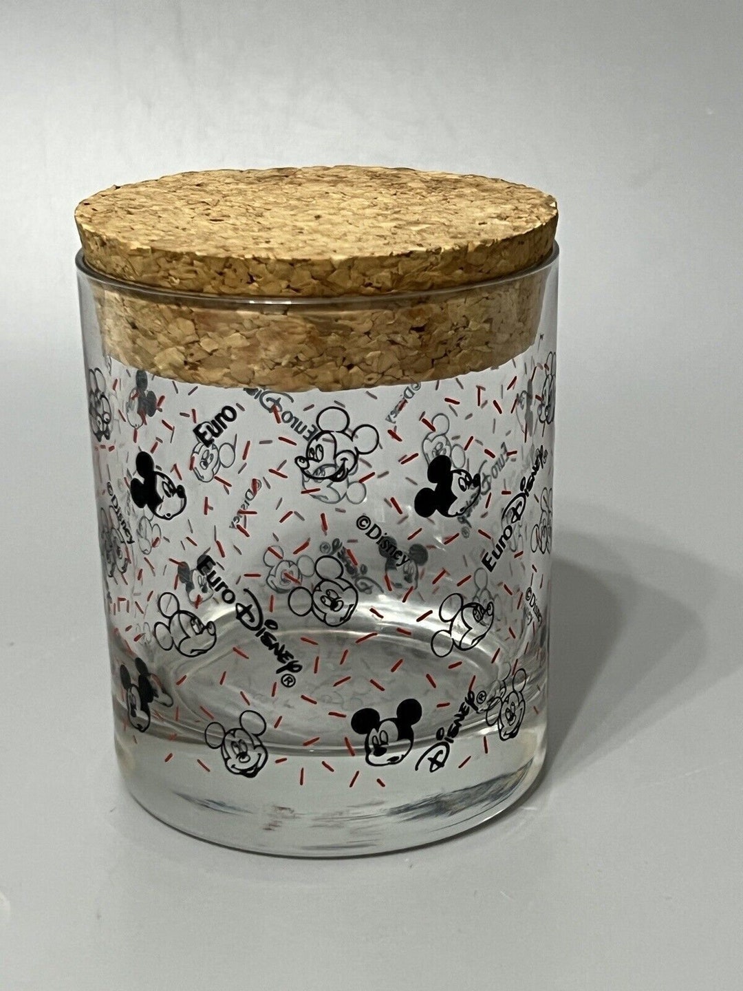 Euro Disney Mickey Mouse Glass Jar Cork Lid Small Storage Container 3.5 ...