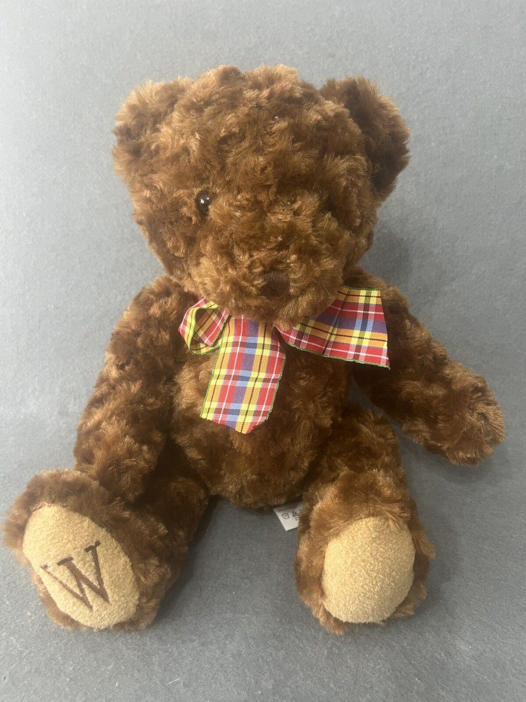 WH SMITH Plush Soft Cuddle Toy William Bear Brown Check Bow Tie Stuffed ...