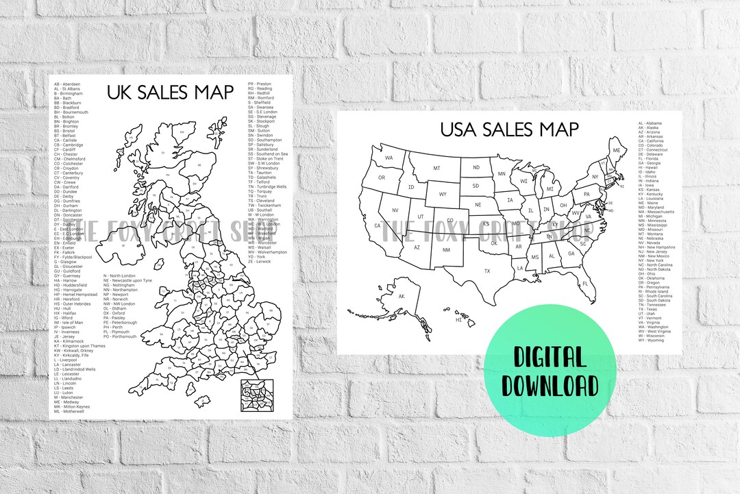 Printable UK & USA Postcode Maps State Map Sales Map Orders - Etsy UK