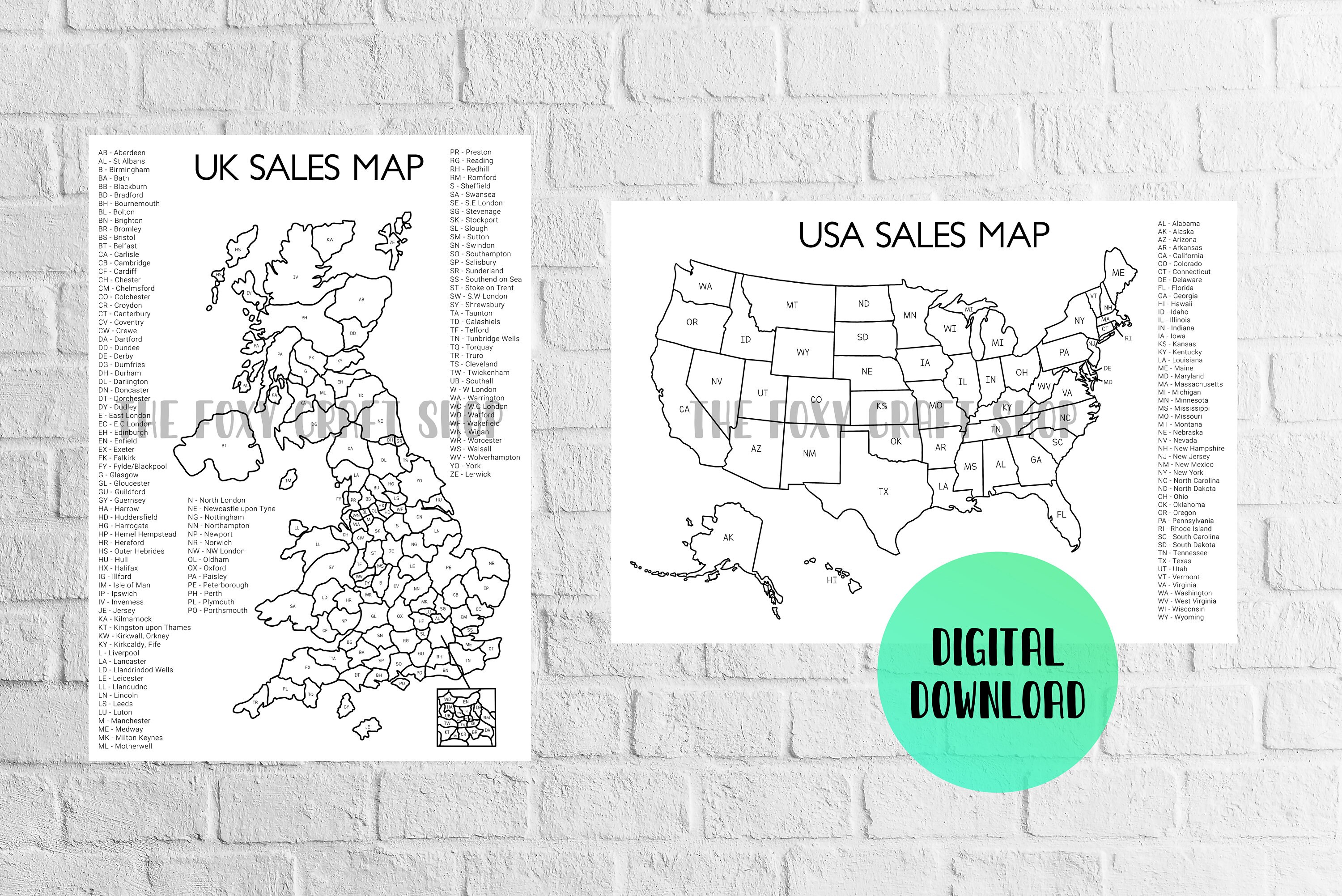 Printable UK & USA Postcode Maps, State Map, Sales Map, Orders Map ...