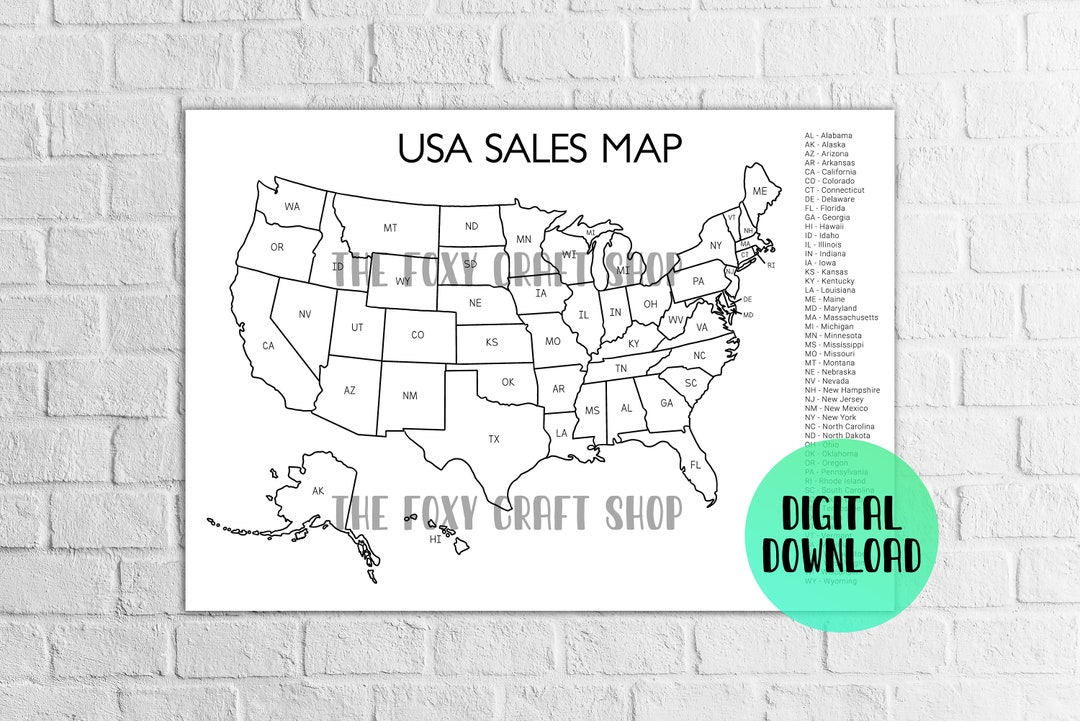 Printable USA Postcode Map, Sales Map, Orders Map, Digital File - Etsy