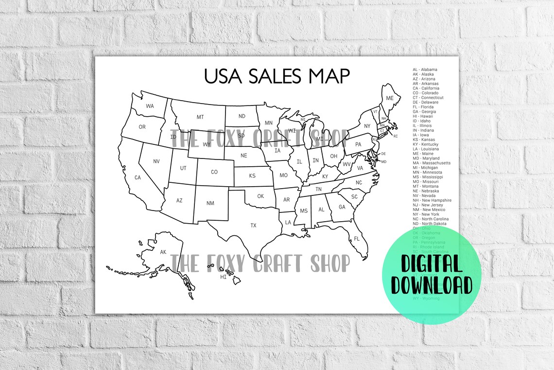 Printable USA Postcode Map, Sales Map, Orders Map, Digital File - Etsy