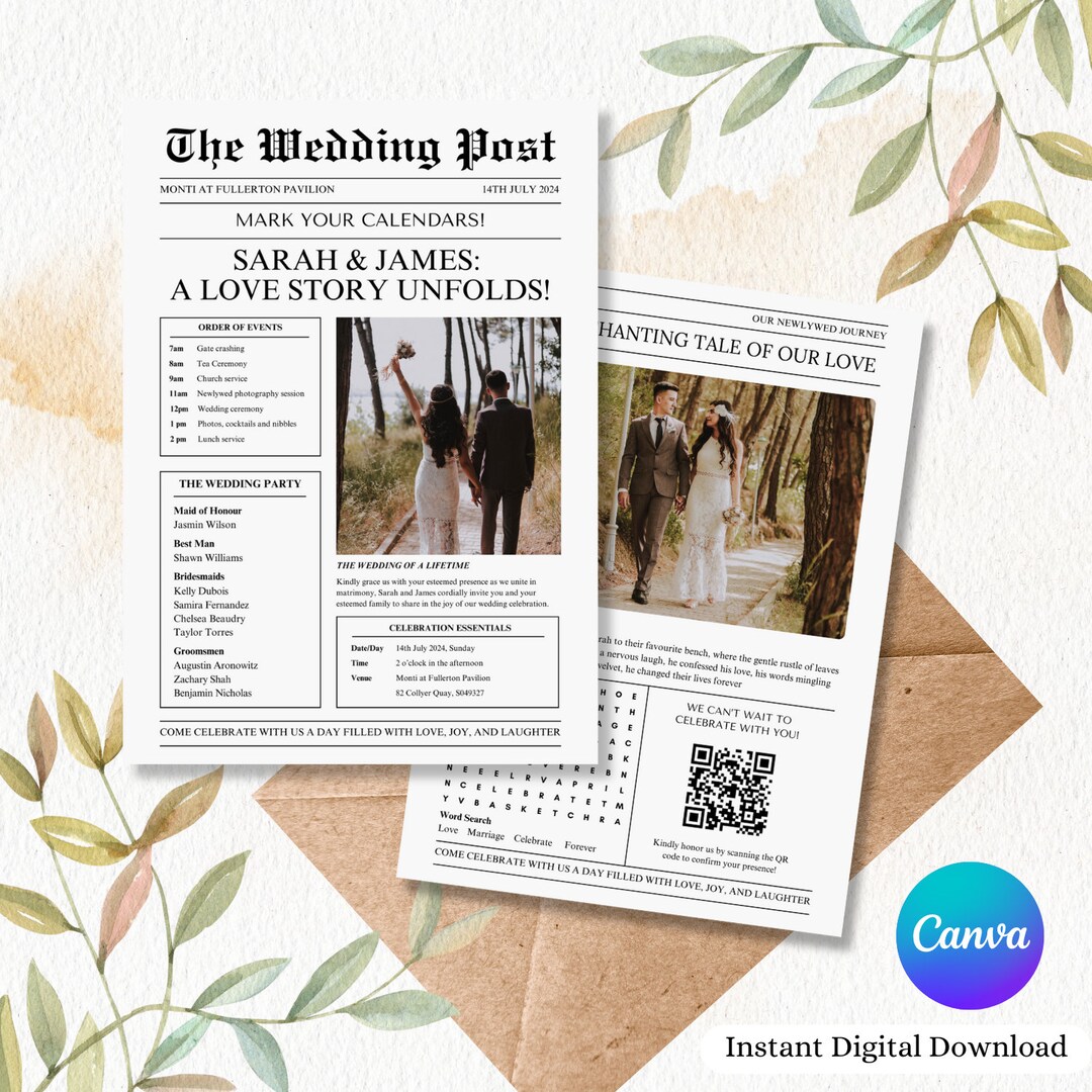 Newspaper Wedding Invitation, Editable Newspaper Wedding, Wedding ...