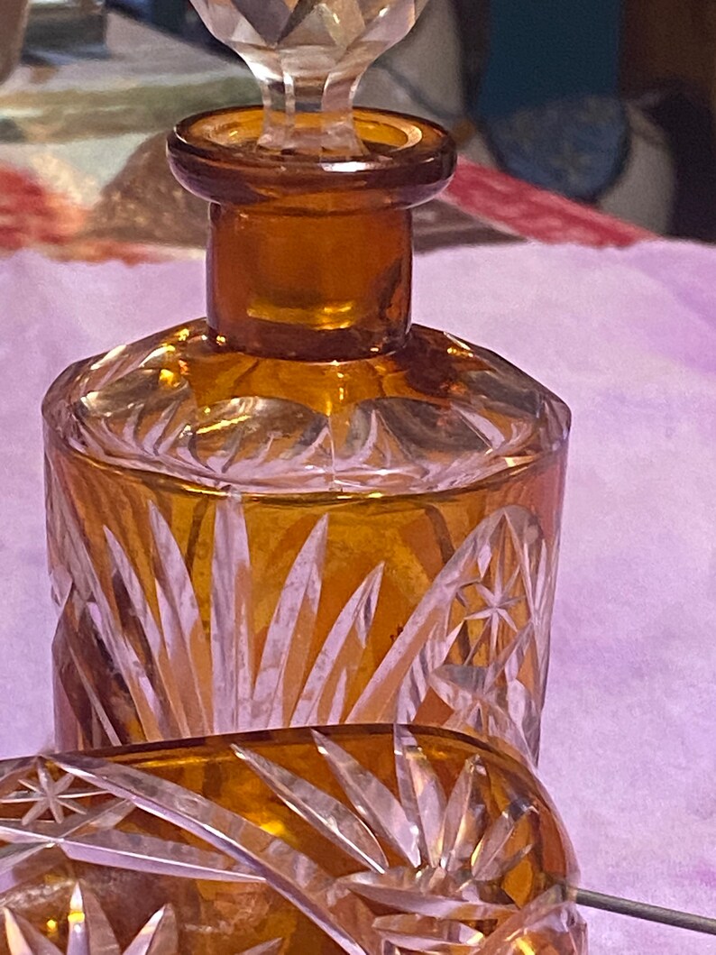 Art Deco Bohemian Crystal Cut Amber Perfume Vanity Set. - Etsy
