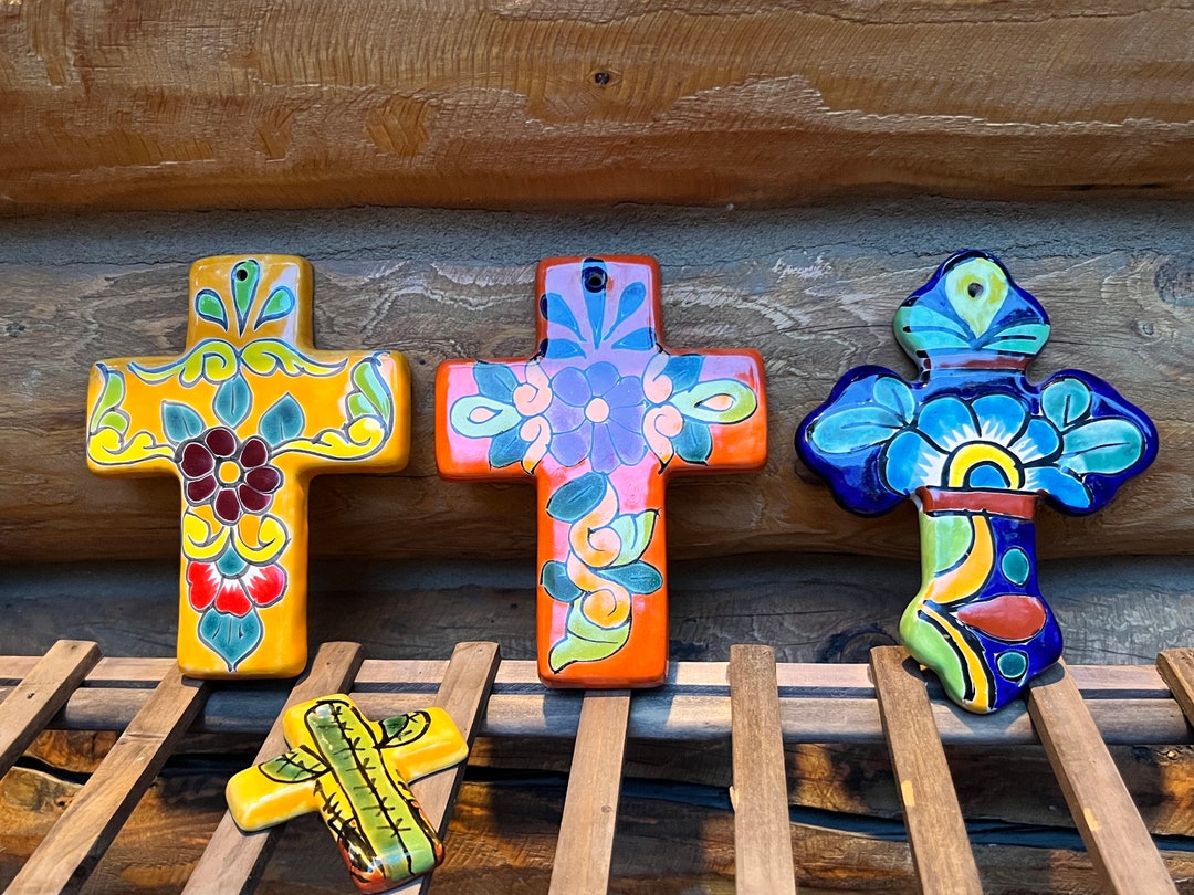 Set of 4 Tiled Hand Painted Crosses From Mexico - Etsy