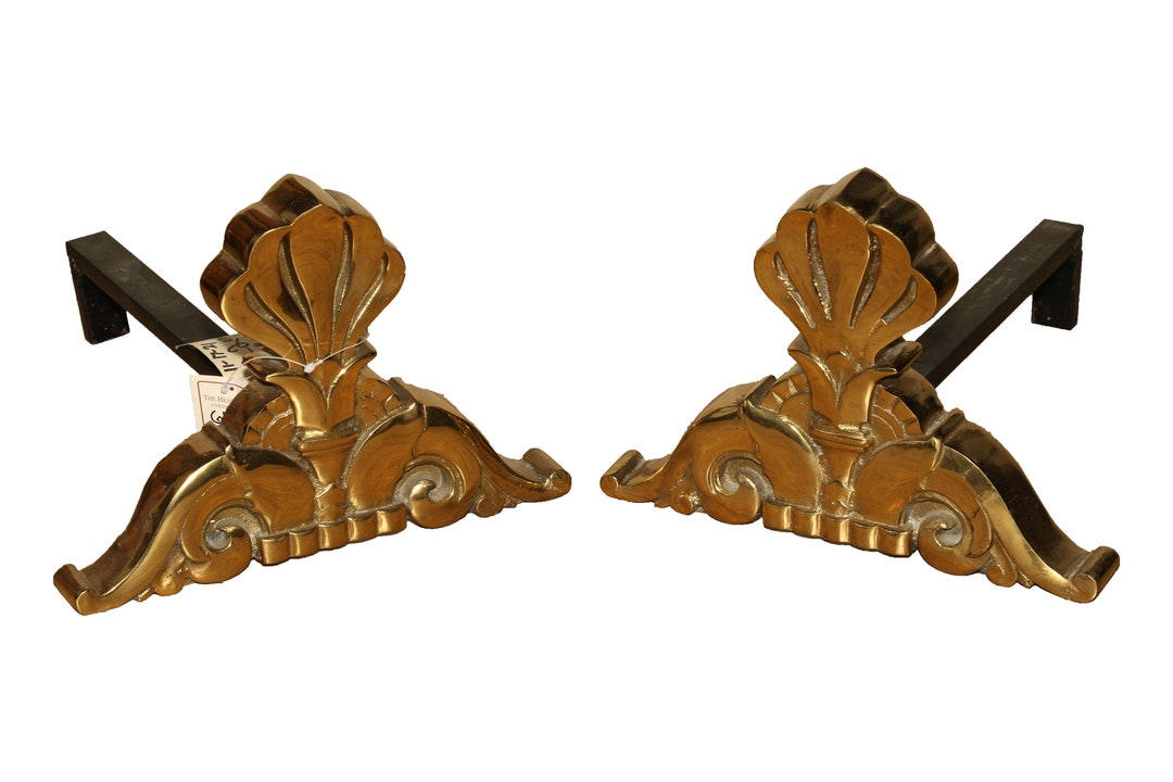 Vintage Heavy Low Profile Shell Style Polished Brass Andirons - Etsy
