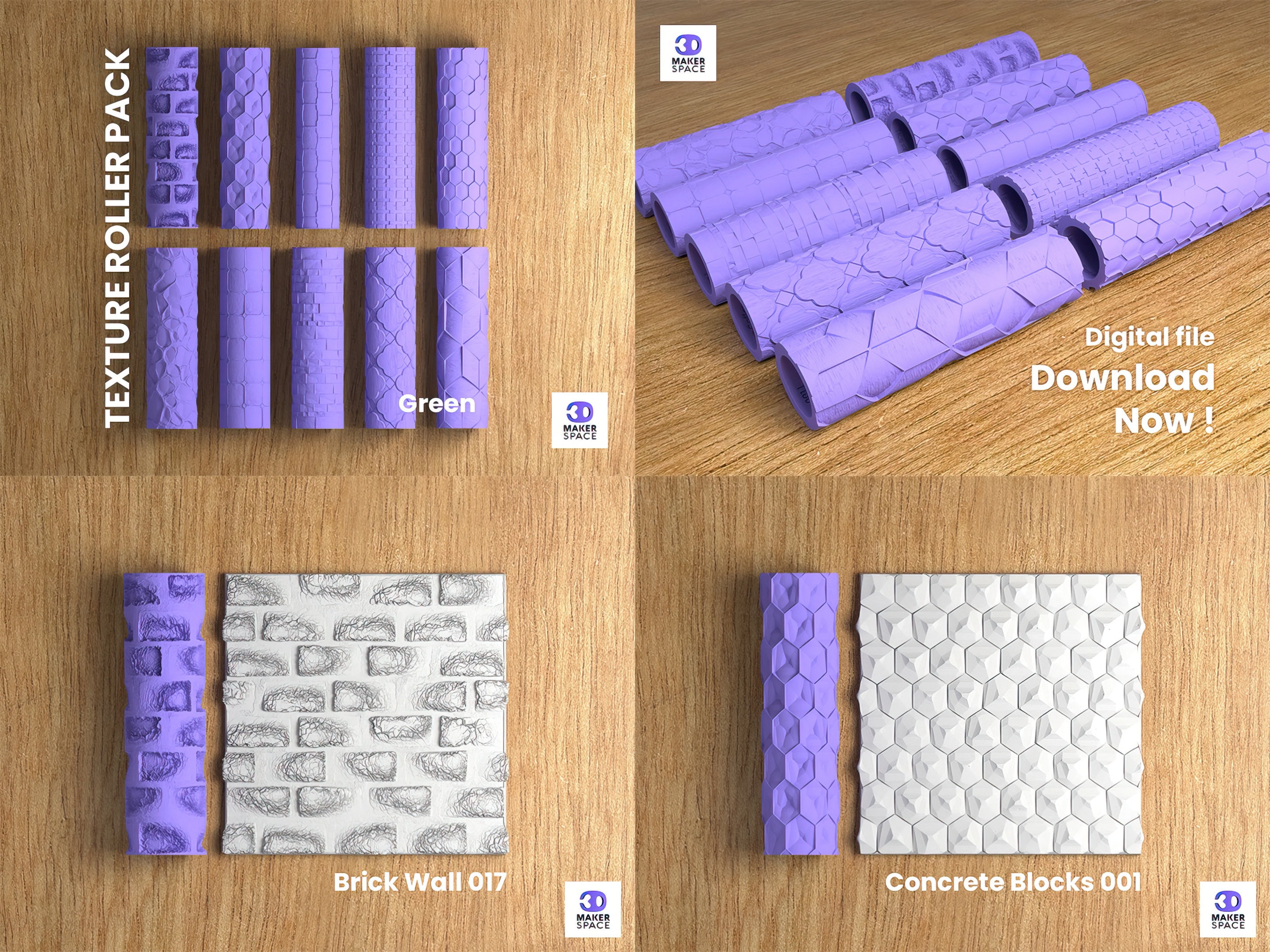 Texture Roller Pack : Green | Polymer Clay Seamless Textures Rollers ...