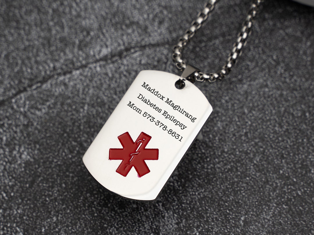 Personalized Stainless Steel Men's & Women's Medical Alert Necklace ...