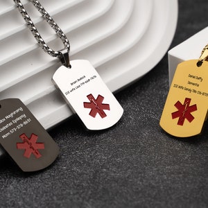 Personalized Stainless Steel Men's & Women's Medical Alert Necklace ...