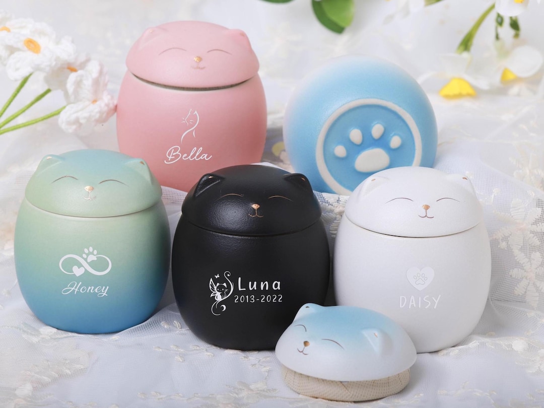 Personalized Ceramic Cat Urn for Ashes - Engravable Pet Memorial With ...