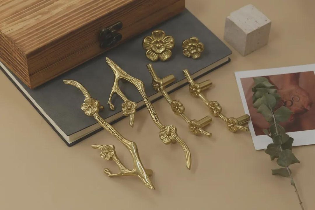 Plum Blossom Branch Handles/solid Brass Flower Drawer Handles/twigs ...