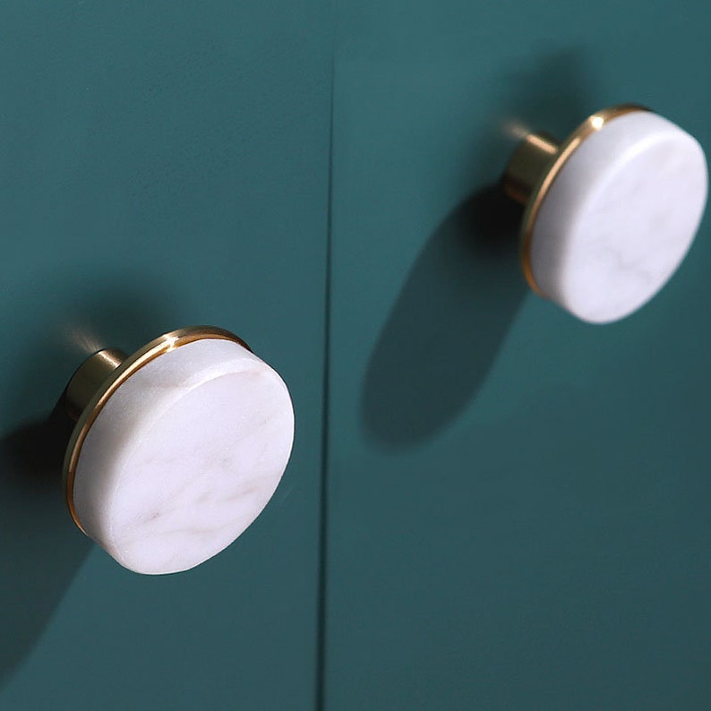 Natural Marble Knobs Nordic Luxury Brass Knob /modern White - Etsy