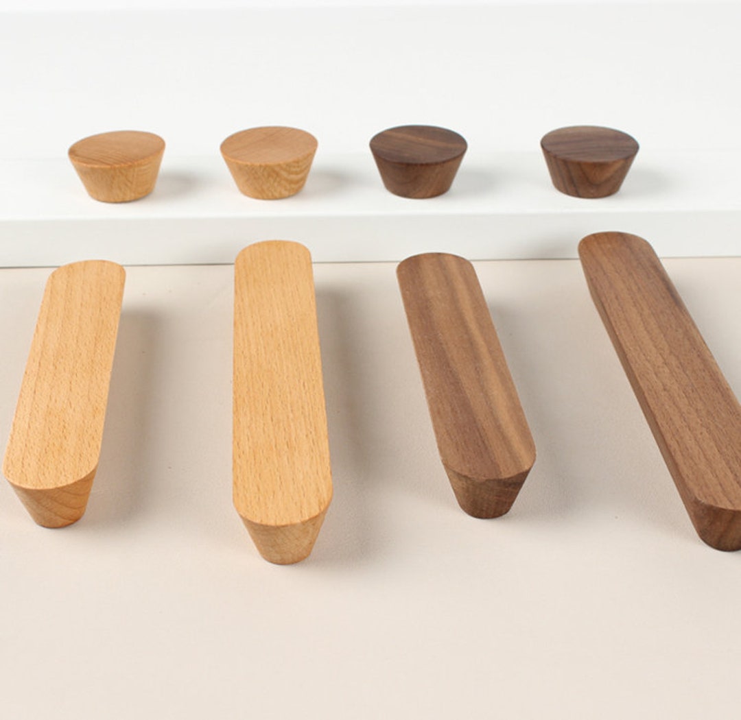 Solid Wood Drawer Pulls Knobs/beech Wood Cupboard Handles/walnut Drawer Knobs/cabinet Pulls ...