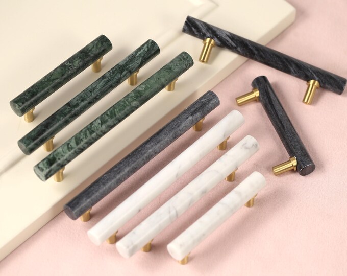Marble Crystal Handle, Brass Dresser Pull, Marble Drawer Knob, Kitchen ...