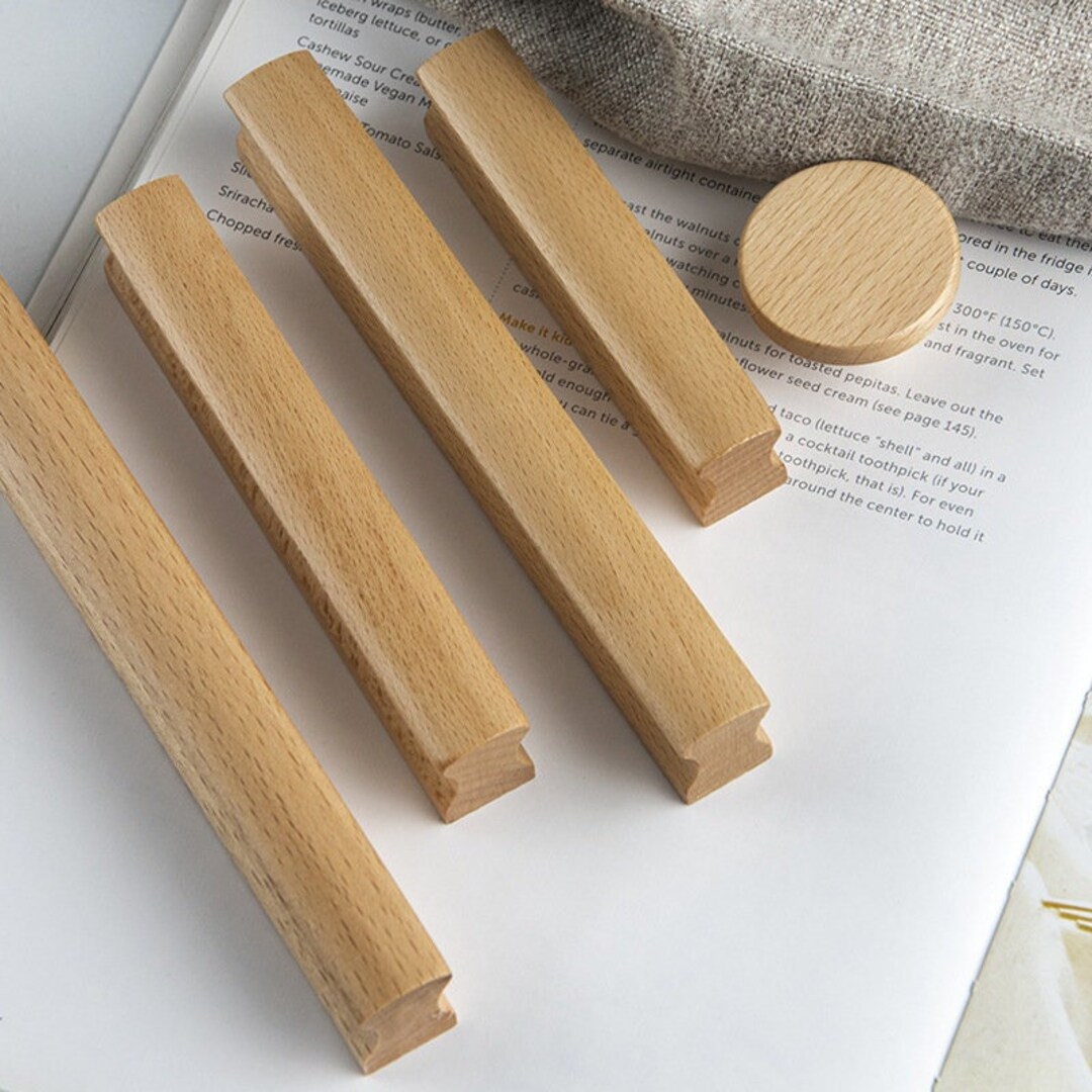 Beech Wood Drawer Pulls Knobs/cupboard Long Handles/drawer Round Knobs ...