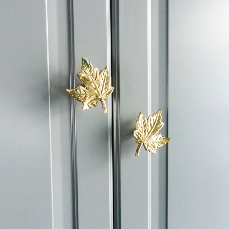 Maple Leaf Brass Knobs and Pulls/brass Leaves Drawer - Etsy