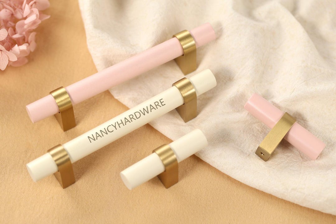 Wooden Brass Drawer Pulls/ Pink Drawer Knobs/custom Engraved Cabinet ...