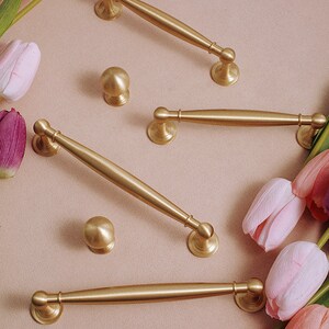 Solid Brass Cabinet Handle French Modern Minimalist Drawer Wardrobe Door Pull Brushed Polished ...