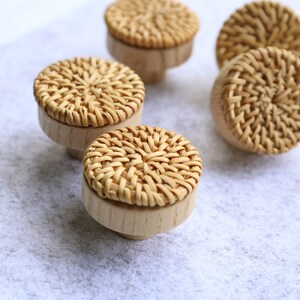 Nature Rattan Boho Knob Rattan Drawer Cabinet Pull Custom Engraved ...