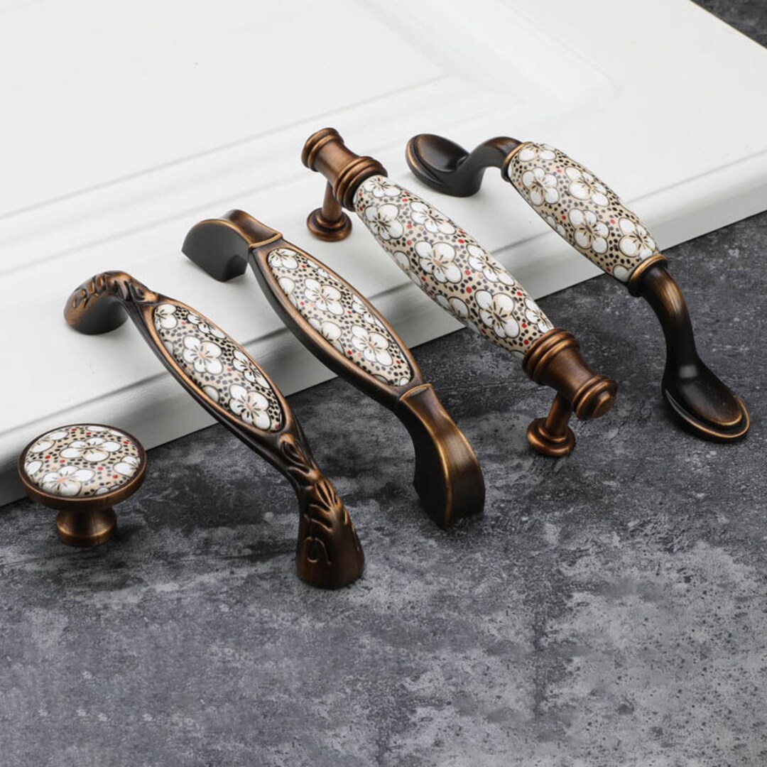 Retro Ceramic Drawer Pulls/ Plum Blossom Mosaic Ceramics Cabinet Pulls ...
